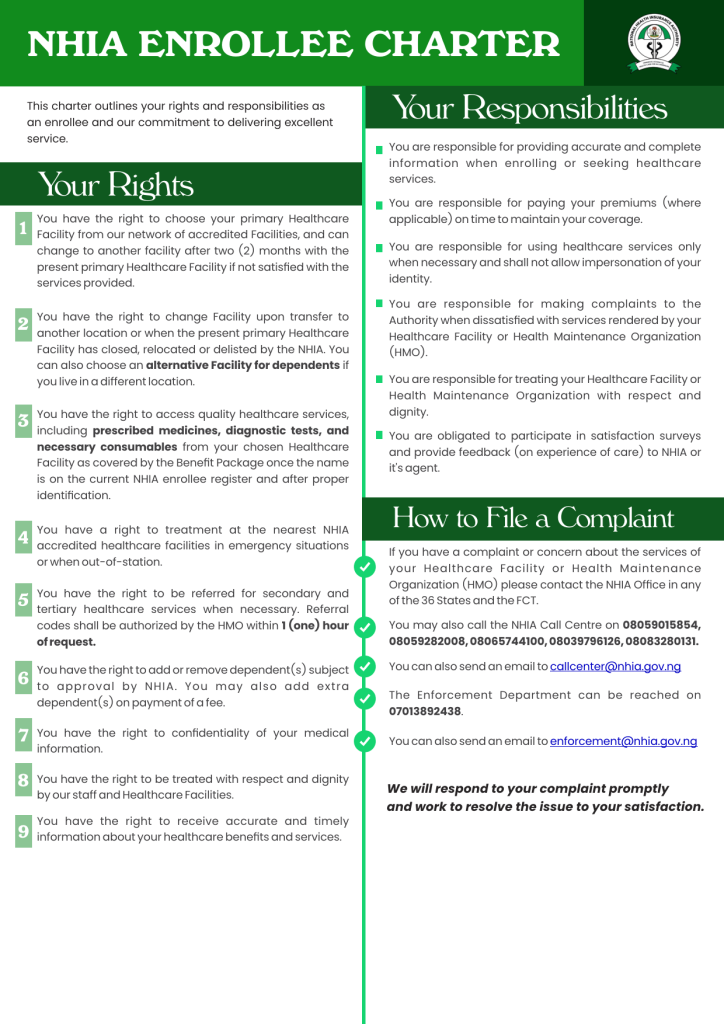 Enrollee Charter – NATIONAL HEALTH INSURANCE AUTHORITY
